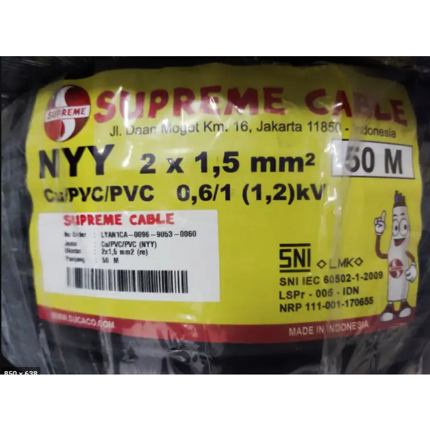 Jual KABEL LISTRIK MERK SUPREME NYY 2x1.5 / 2x1,5 PER METER / @ METER | Shopee Indonesia
