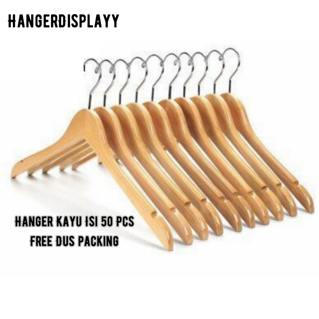 Jual Paket Hanger Kayu (Wood) Warna Natural Dewasa 1 Dus ( Isi 50 Pcs ...
