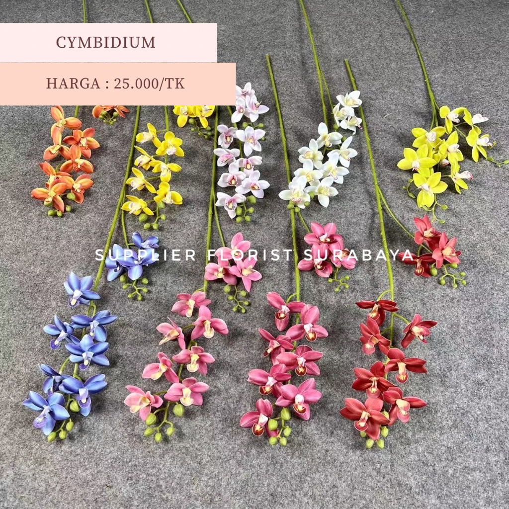 Jual [10 KEPALA] BUNGA PALSU ANGGREK CYMBIDIUM KECIL BAHAN LATEX REAL ...