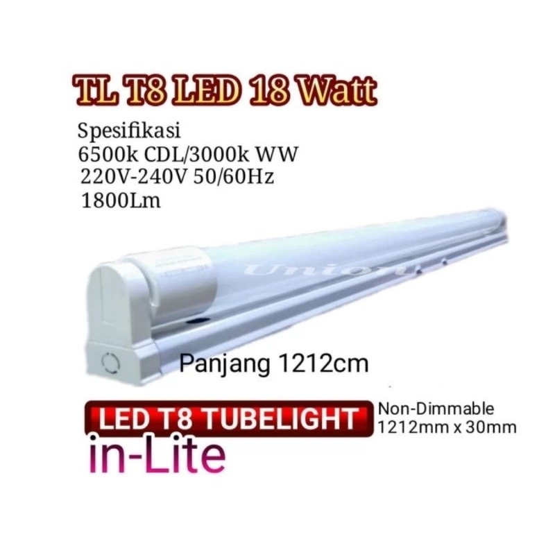 Jual Lampu TL LED T8 18W 120cm/60cm Cahya Putih/Kuning 3000K(Komplit +Rumah) INLITE In-Lite ...
