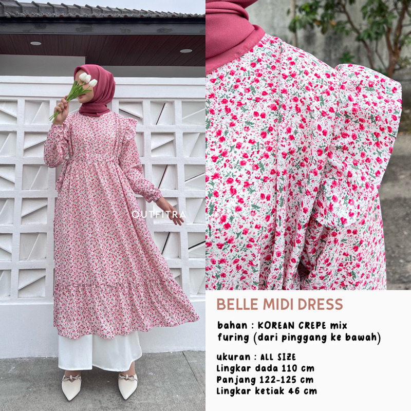 Jual BELLE MIDI DRESS | midi gamis tunik Crepe Ceruty Babydoll Korean ...