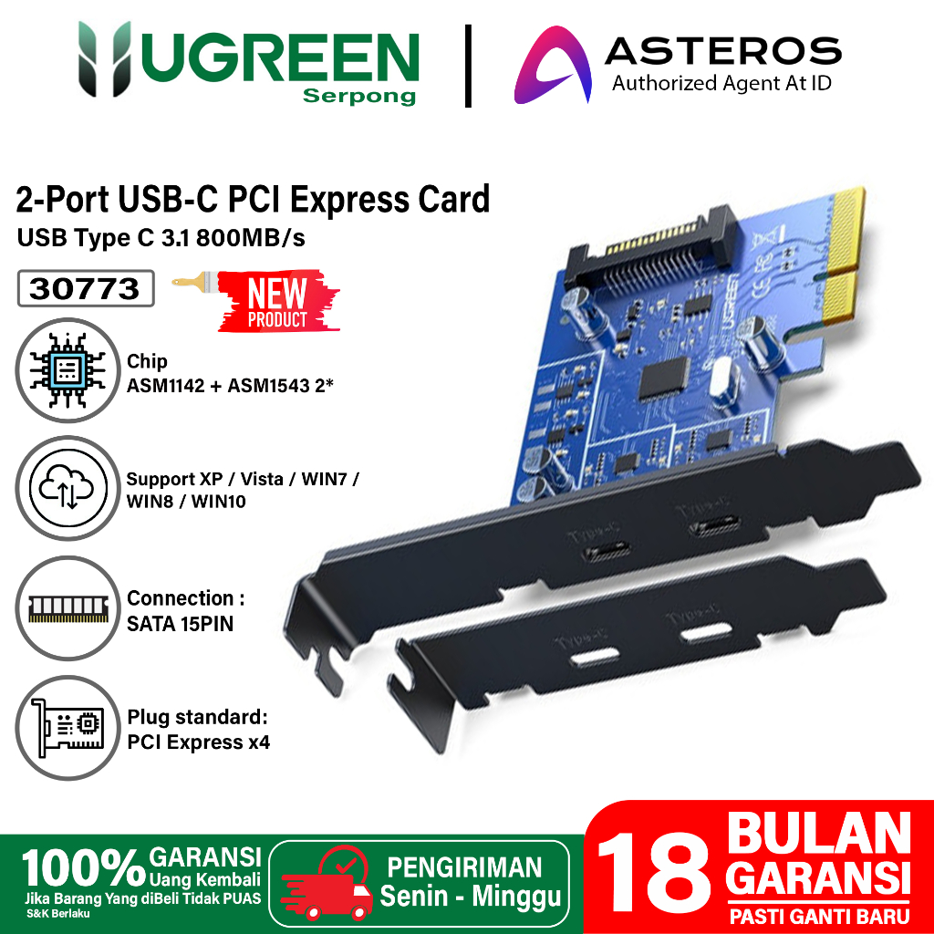 Jual UGREEN PCI-E USB Type C 3.1 Expansion Card 2 Port Speed 10 Gbps ...