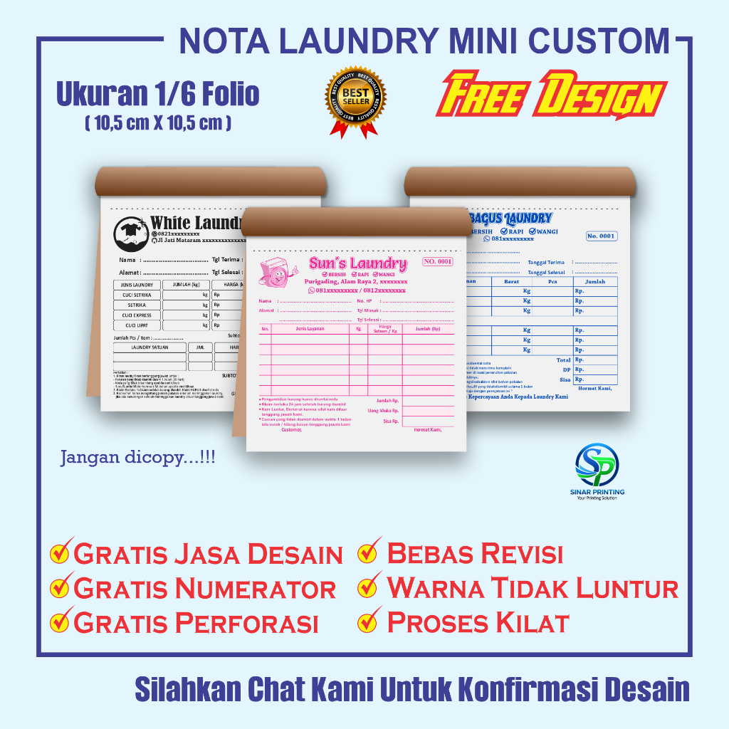 Jual Cetak Nota Laundry Custom - Olshop MINI 1 RANGKAP - 2 RANGKAP Free ...