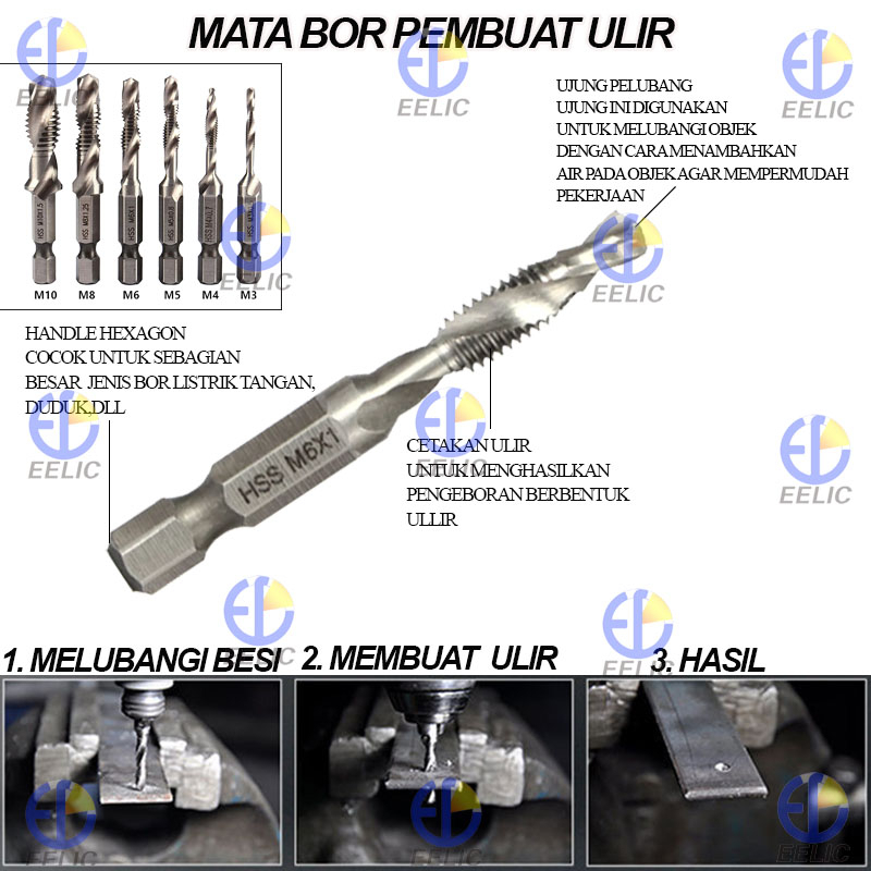 Jual EELIC MAB-ULIR MATA BOR 1SET ISI 6PCS PEMBUAT ULIR DRAT BAHAN BAJA ...