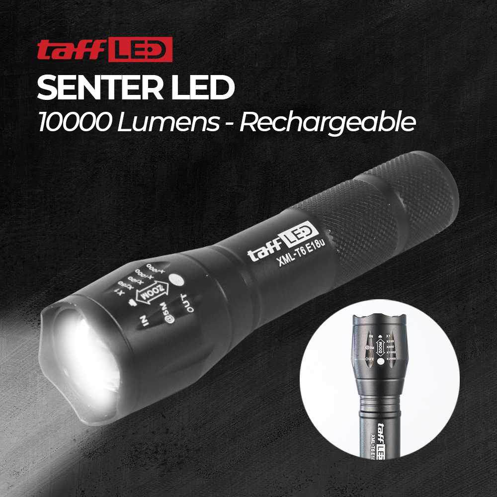 Jual Senter Tactical Cree XML-T6 10000 Lumens Zoom USB Rechargeable ...