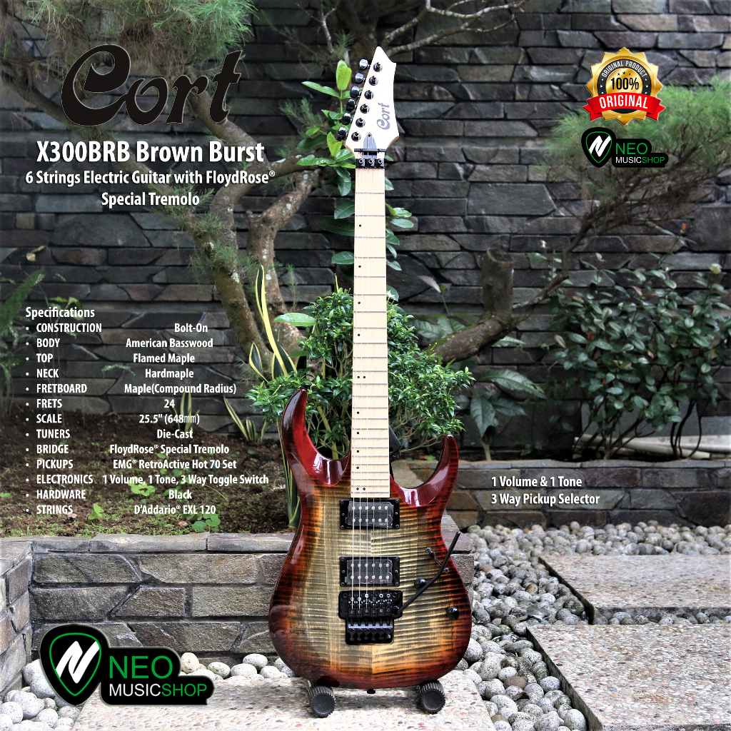 Jual Cort X300 Brown Burst 6 Strings Electric Guitar with FloydRose ...