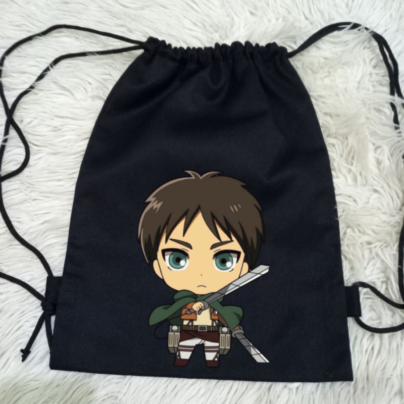 Jual Tas Serut Hitam Kanvas Premium Eren Yeager Attack On Titan ...