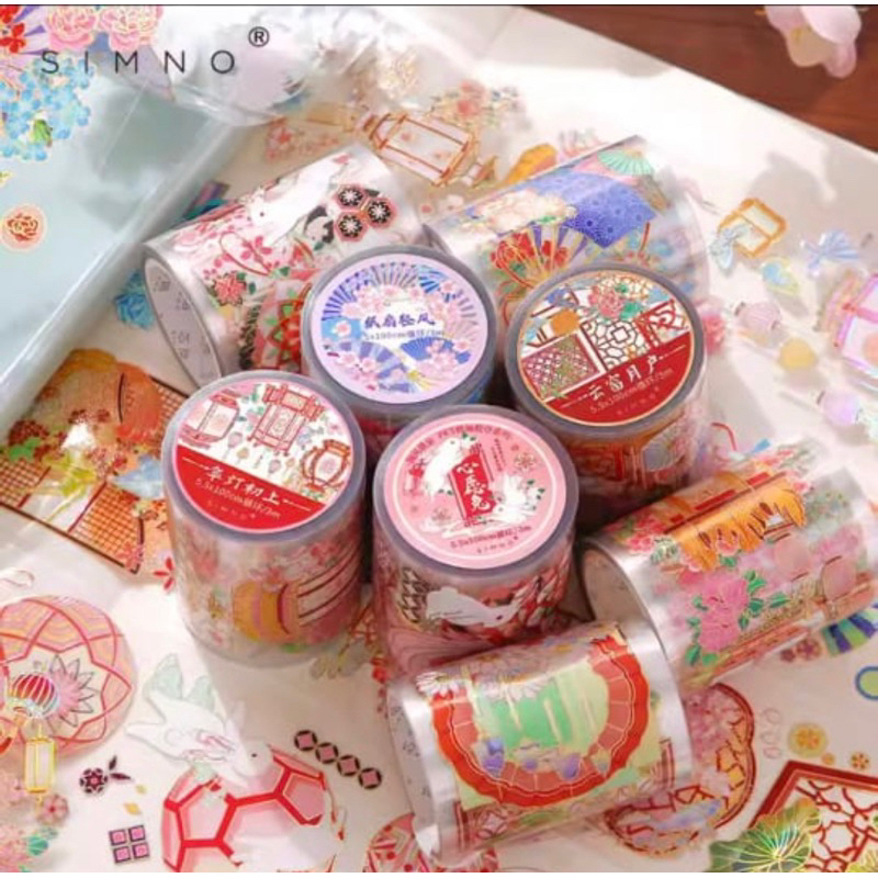 Jual Washi tape selotip transparan + gold foil chinese japanese design ...