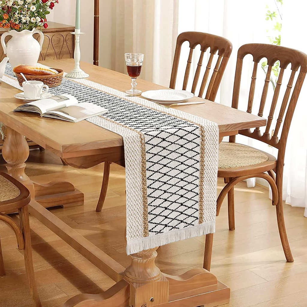 Jual Table Runner Meja Makan Table Runner Premium Rajut Black Strip ...