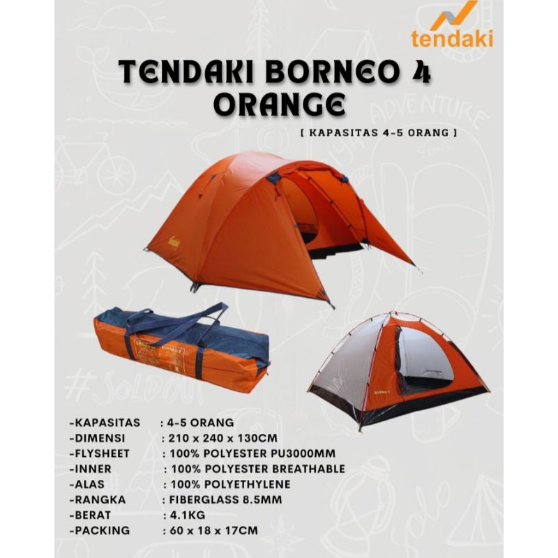 Jual Tenda Camping Kapasitas 4 Orang Dobel Layer / Tendaki Borneo 4 ...