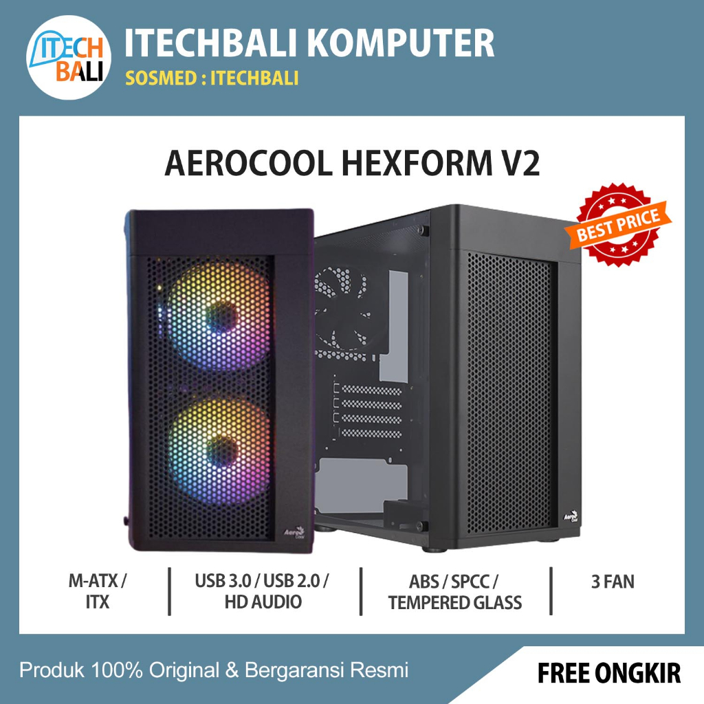Jual Casing AEROCOOL HEXFORM Include 3 FAN Fixed RGB M-ATX Black Matte ...