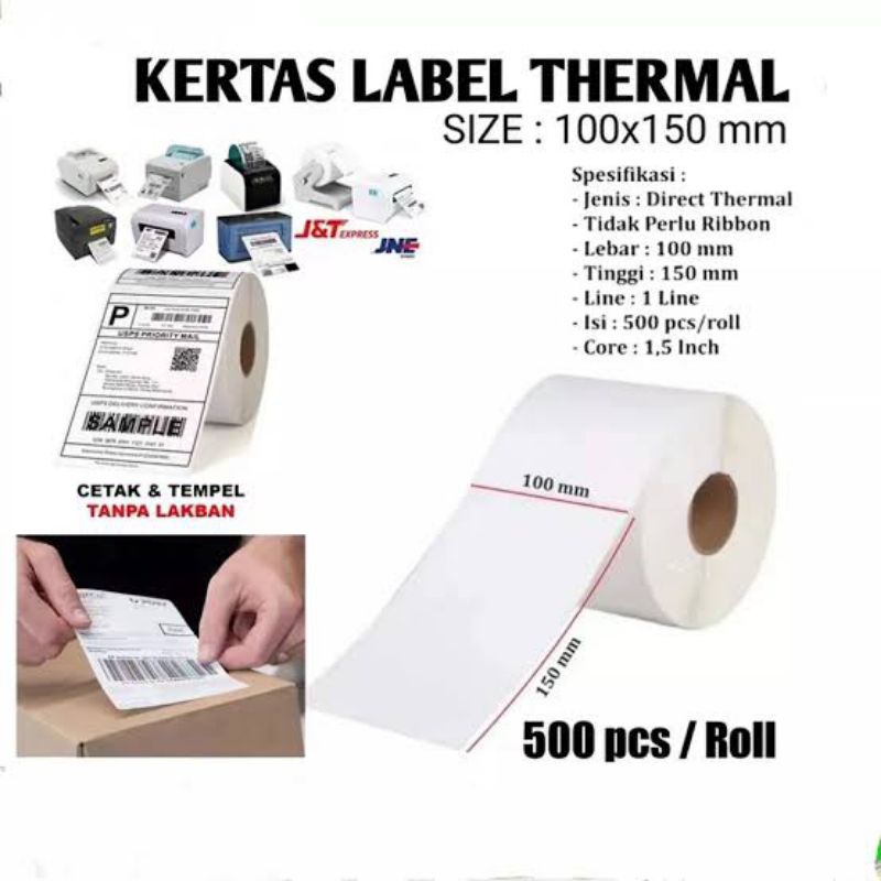 Jual label kertas resi stiker thermal 100x150 500pcs roll murah | Shopee Indonesia