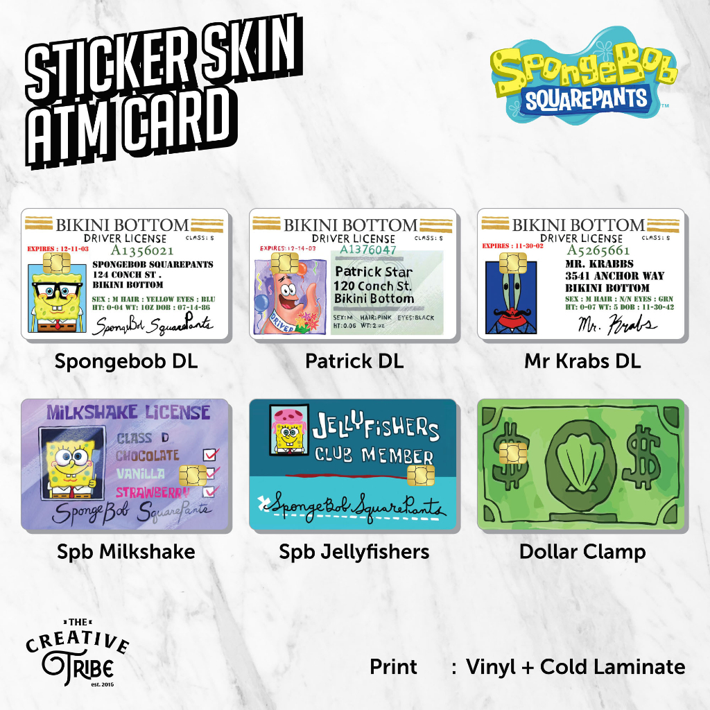 Jual Sticker Skin Card Spongebob - ATM Vinyl Debit Credit Emoney Flazz ...