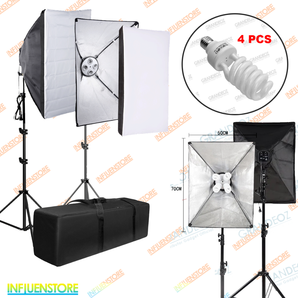 Jual PAKET LENGKAP LAMPU STUDIO FOTO / VIDEO SOFT BOX E27 50x70cm 1 - 4 Socket SOFTBOX E27 ...
