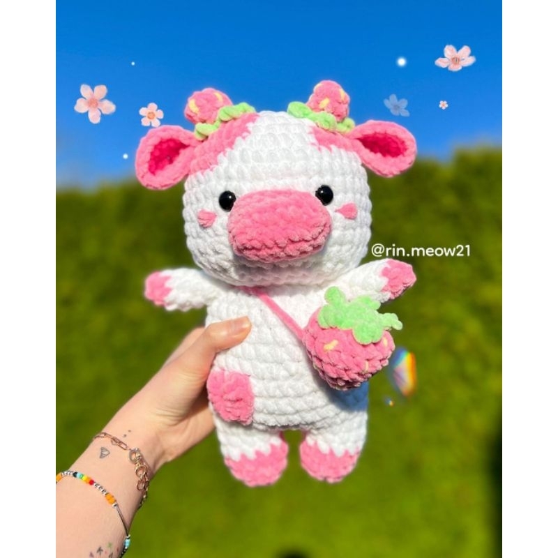 Jual Amigurumi Full PINK STRAWBERRY JUMBO COW Doll Boneka Rajut Sapi ...