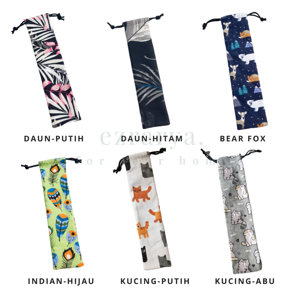 Jual Pouch sedotan stainless dan alat makan / tempat sedotan kain blacu ...