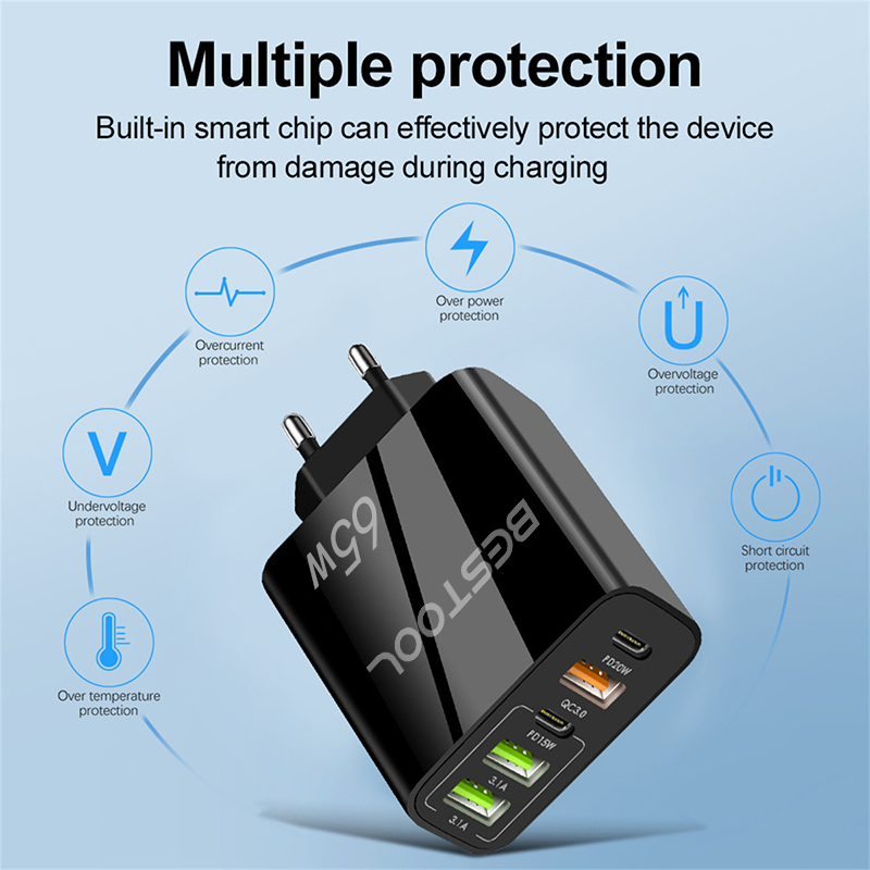 Jual BESTOOL 65W Adapter Charger USB Travel Charger Quick Charging Type ...