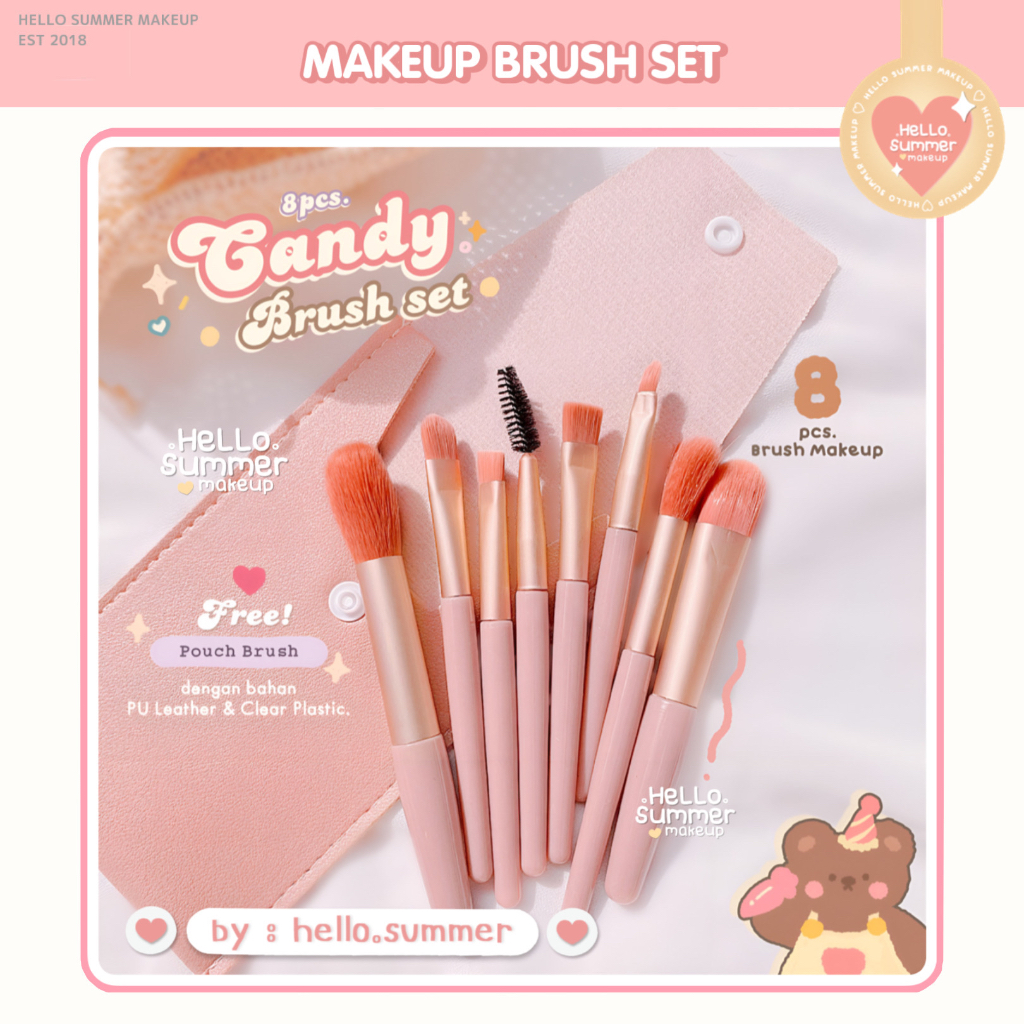 Jual Pastel Kuas Make Up Brush Makeup Set Rias Brush 8pcs & FREE POUCH ...