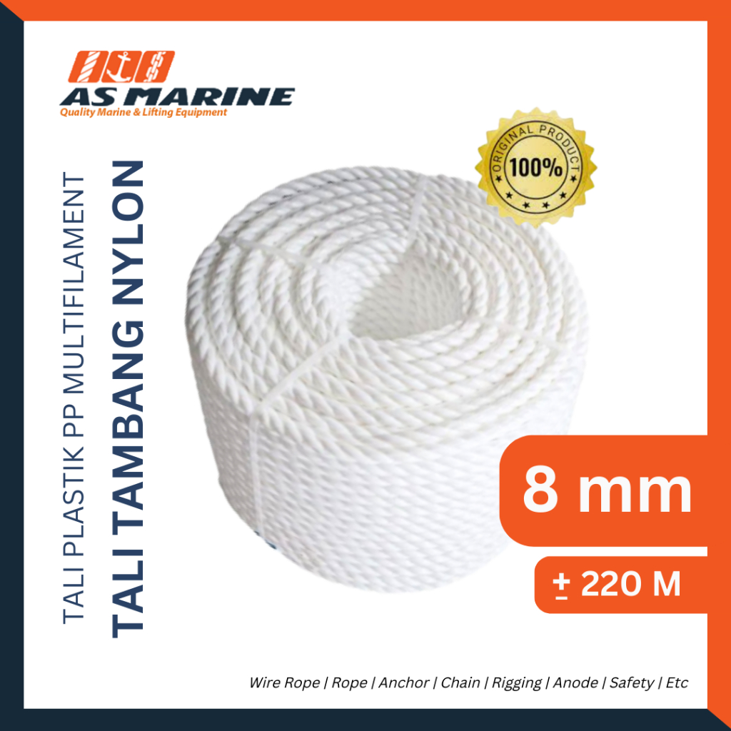 Jual Tali Tambang Nylon / Tali Plastik PP Multifilament 8 mm | Shopee ...
