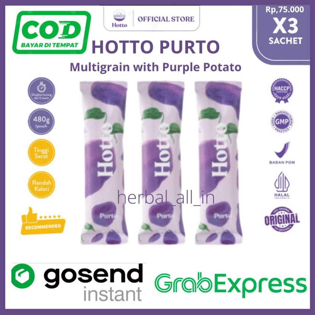 Jual Hotto Purto 3 Sachet x 30gr Multigrain with Purple Potato Minuman ...