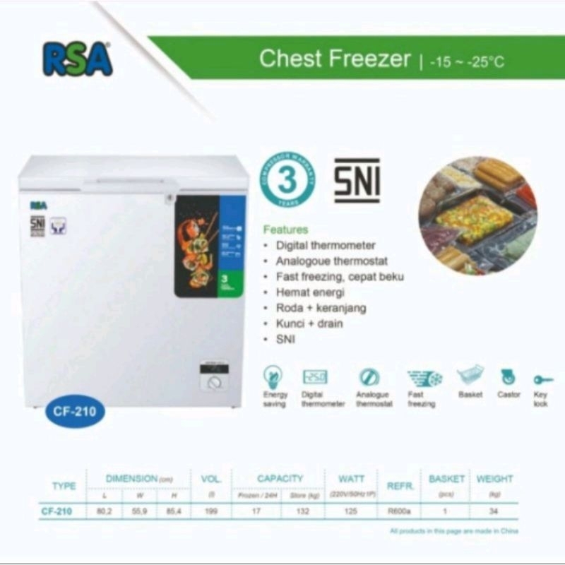 Jual Chest Freezer / Freezer Box RSA CF210 | Shopee Indonesia