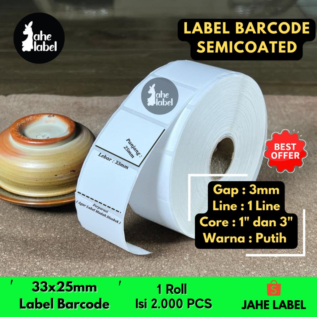 Jual LABEL STICKER BARCODE SEMICOATED 33X25 | Shopee Indonesia