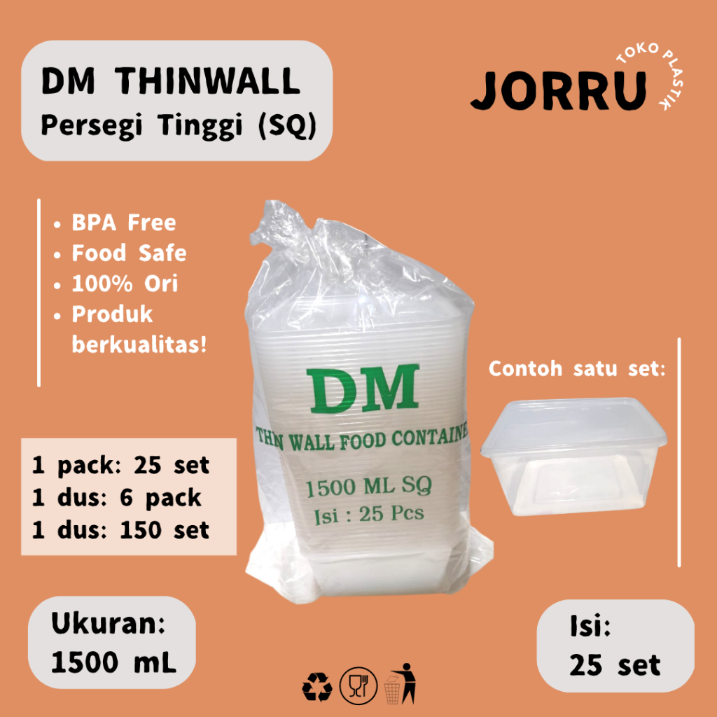 Jual THINWALL DM PERSEGI TINGGI 1500 mL SQ - ISI PER PACK 25 SET ...