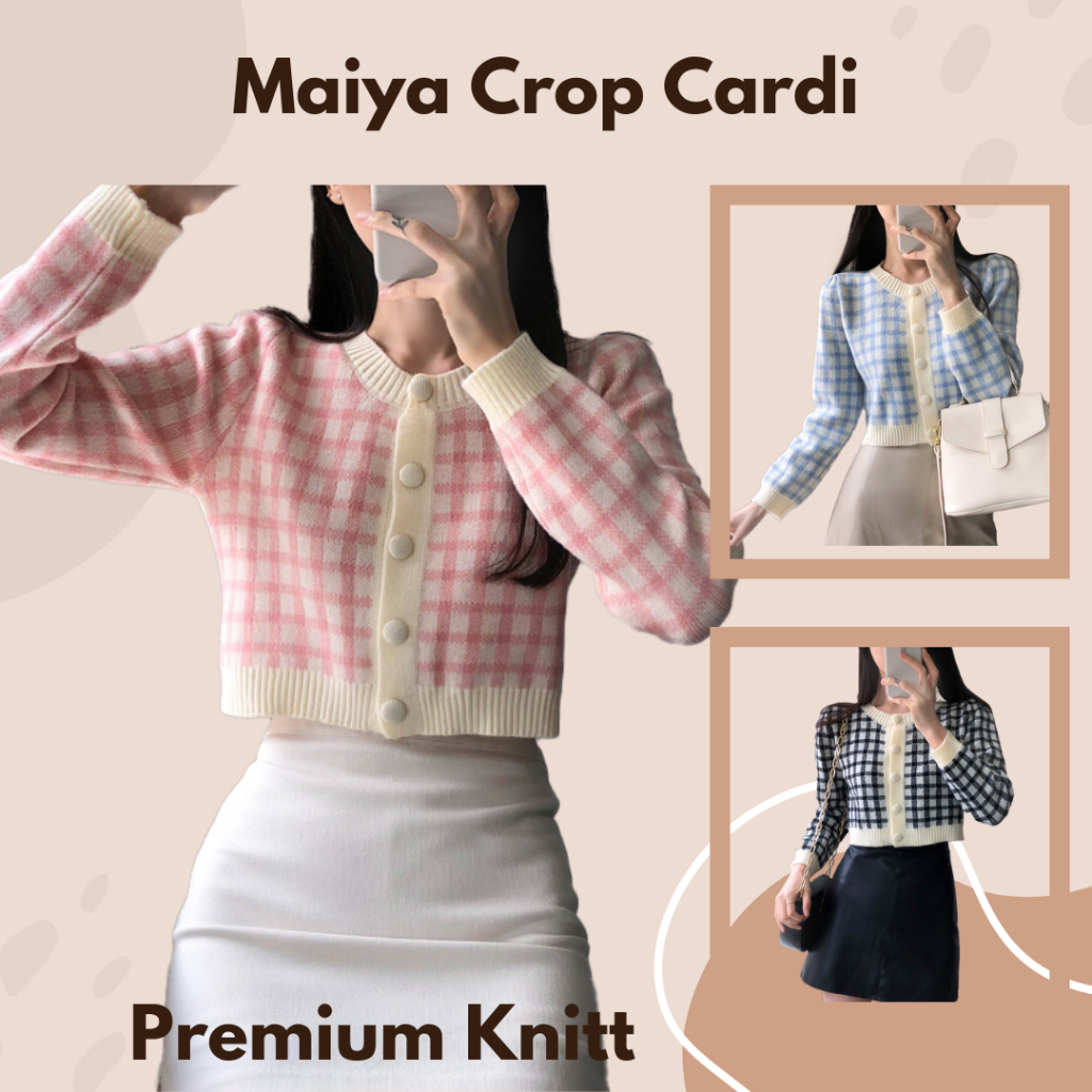 Jual Maiya Crop Cardi / Cardigan Wanita / Kardigan Rajut / Cardie Knitt / Outer Motif Kotak ...