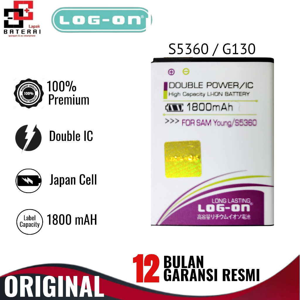 Jual LOG - ON Baterai Samsung G130 Young 2 Double IC protection | Shopee Indonesia