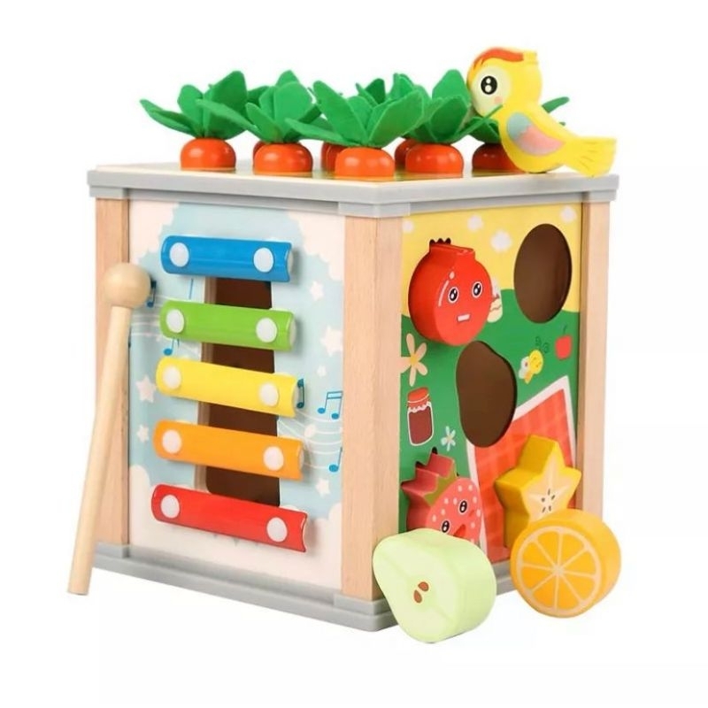 Jual Children Wooden Busy Box with Xylophone and Activity Cubes ...