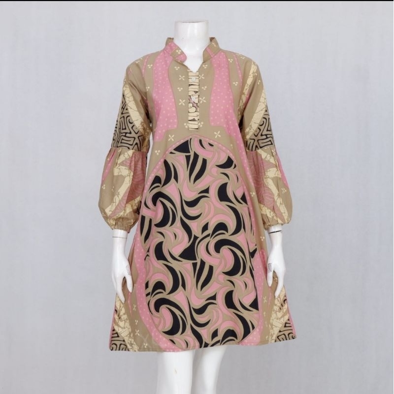 Jual TUNIK DRESS BATIK SOLO BATIK KANTOR KANCING DEPAN LENGAN BALON ...
