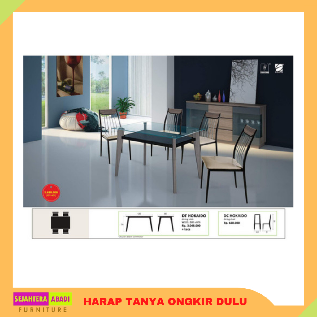 Jual Full Set Meja Makan kursi Minimalis Siantano DT + 4 DC Hokaido | Shopee Indonesia