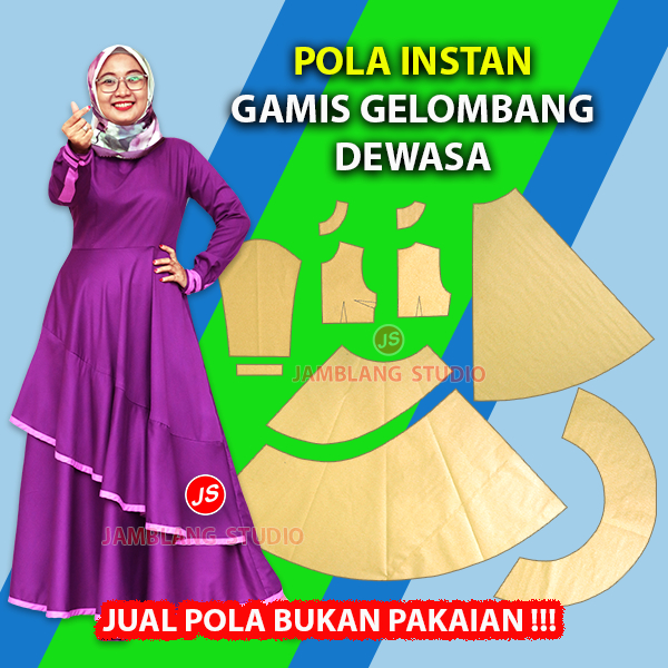 Jual Pola Instan Gamis Gelombang Dewasa All Size [9 Size XXS-4XL] Pola Semua Ukuran Jamblang ...
