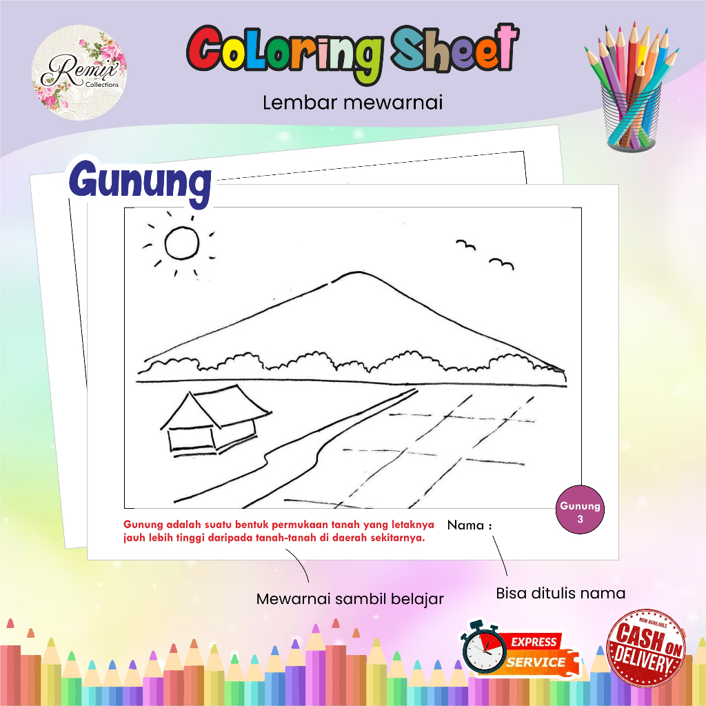Jual [10 lmbr] Kertas Mewarnai tema GUNUNG/ Kertas Gambar / Kertas ...