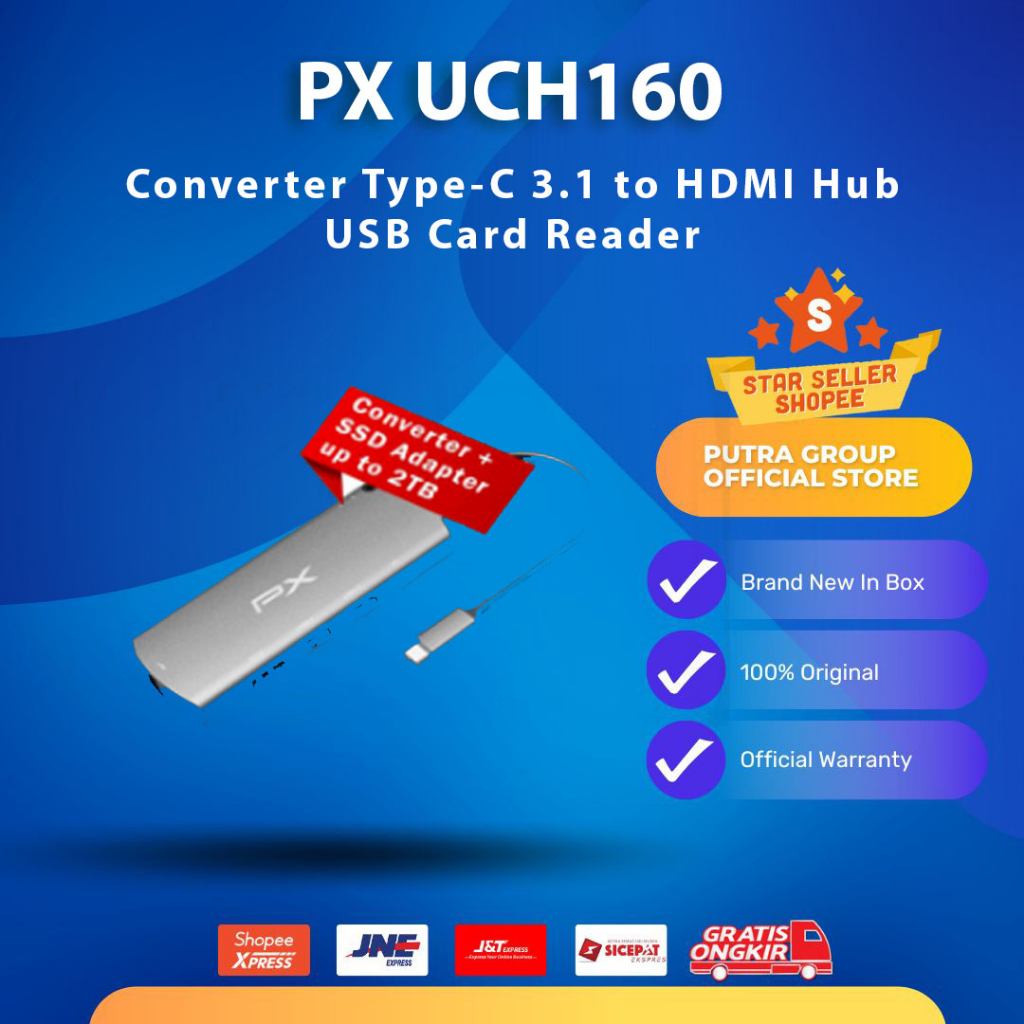 Jual PX UCH160 Converter Type-C 3.1 to HDMI Hub USB Card Reader UCH 160 ...