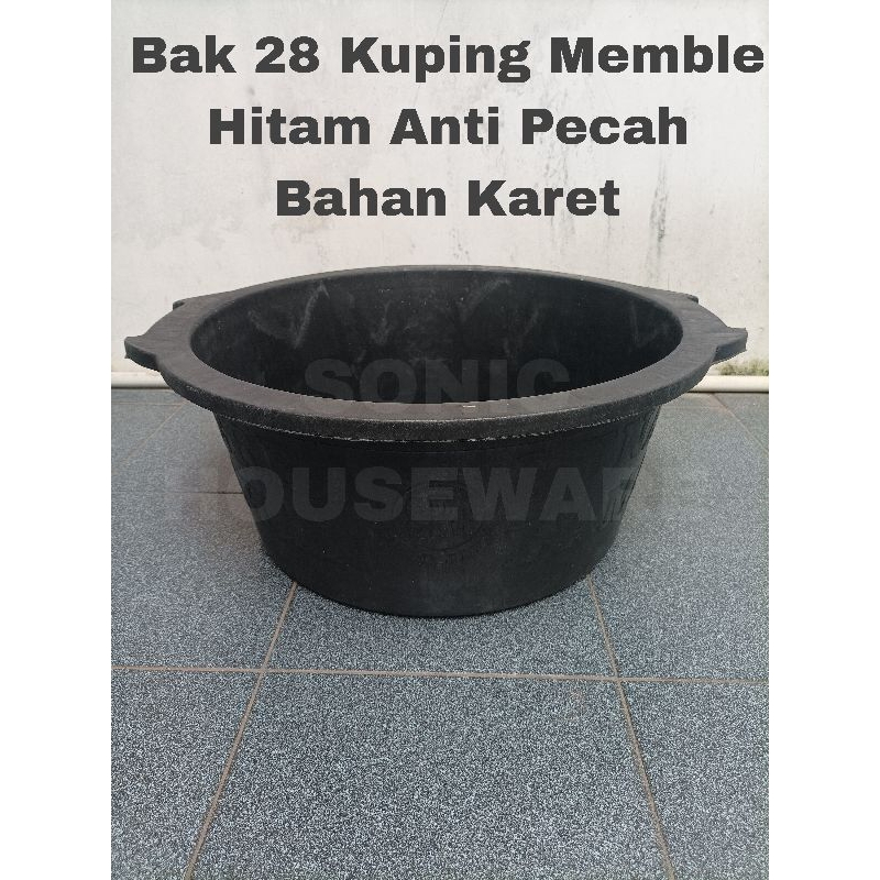 Jual Baskom Bak 28 Liter Anti Pecah Kuping Memble Bahan Karet Hitam ...