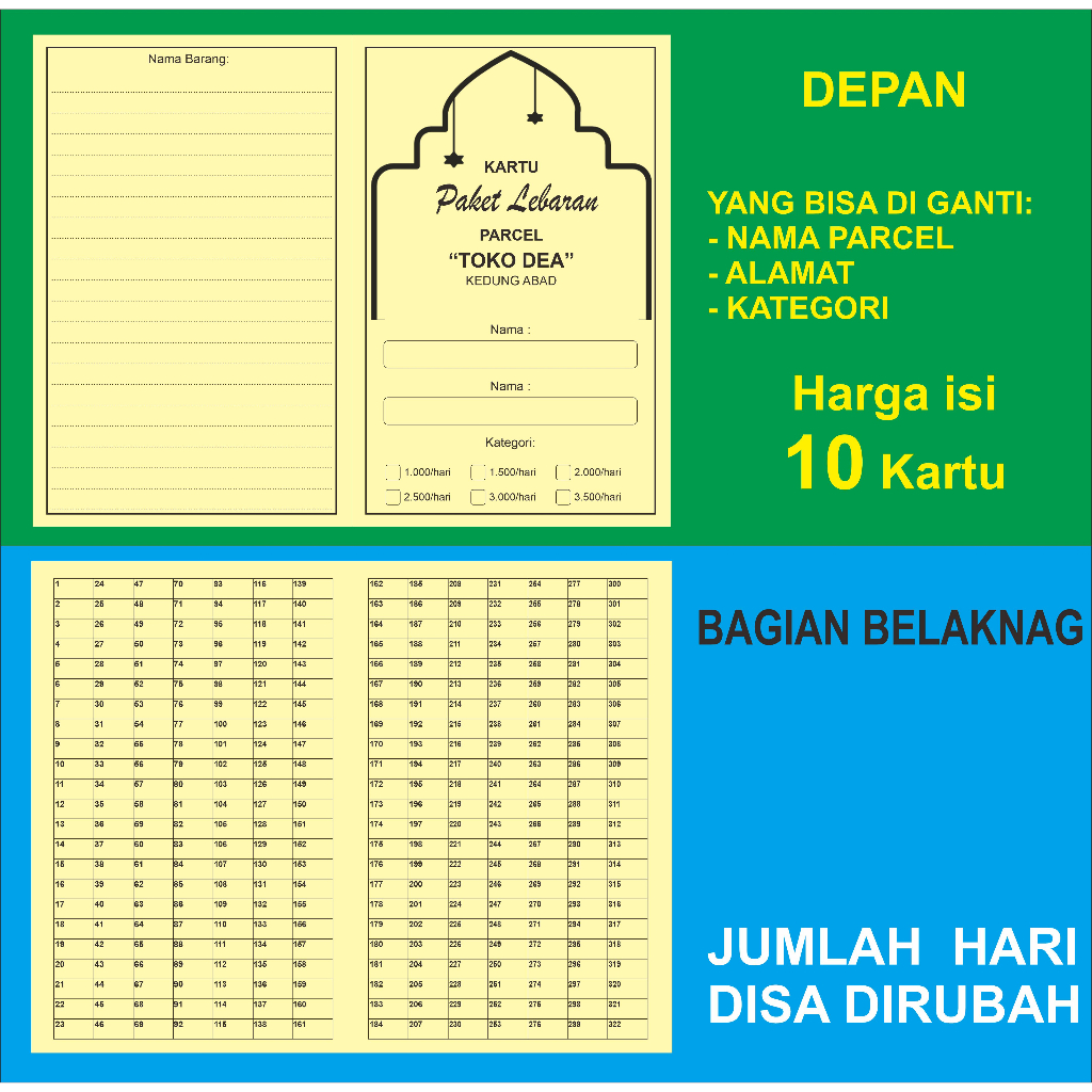 Jual KARTU PAKET LEBARAN HARIAN isi 10 / KARTU PARCEL / KARTU ANGSURAN ...