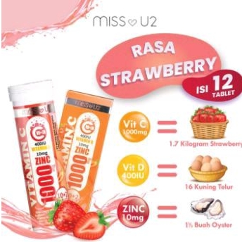 Jual Miss U2 effervescent Vitamin C 1000mg + Vitamin D 400iu + Zinc 10mg | Shopee Indonesia