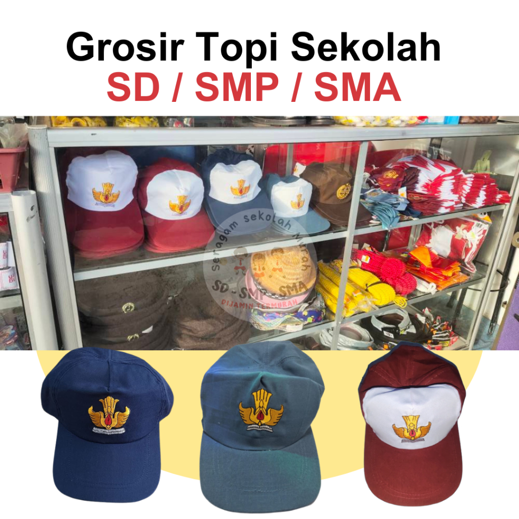 Jual Topi SD, SMP, SMA Termurah Merah Putih, Biru, Abu [COD] / Topi ...