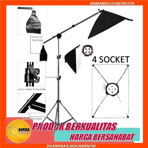 Jual Paket softbox 4 socket dengan boom arm + Stand | Shopee Indonesia