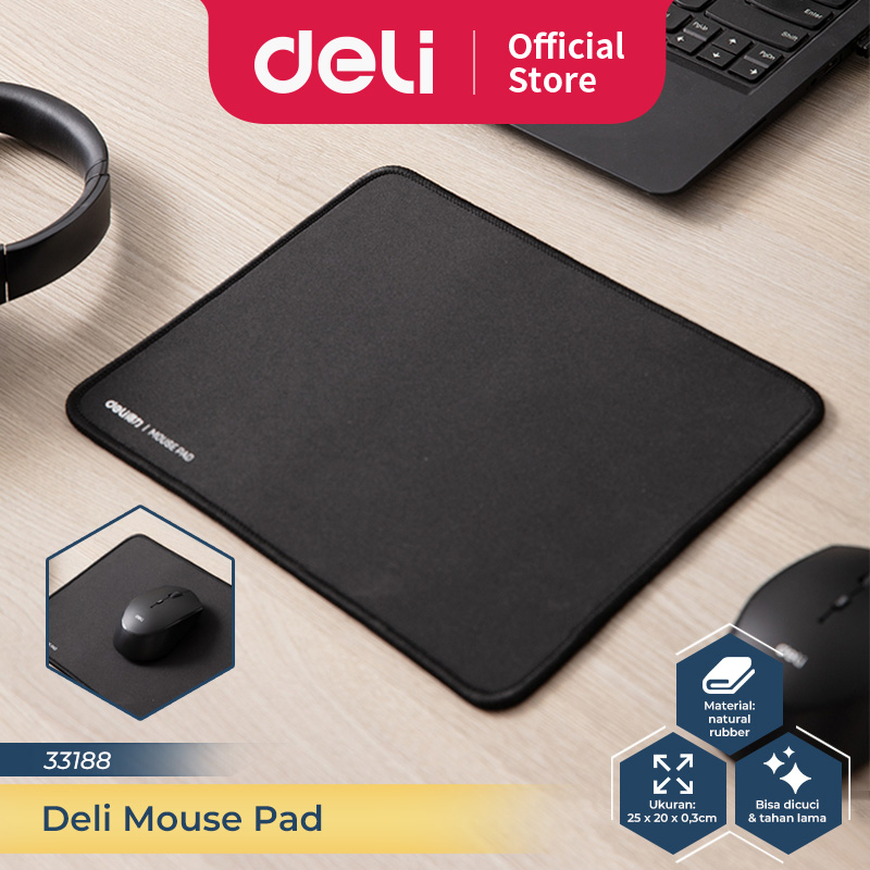 Jual Deli Mouse Pad / Tatakan Mouse Polos 25 x 20 cm Warna Hitam Anti ...