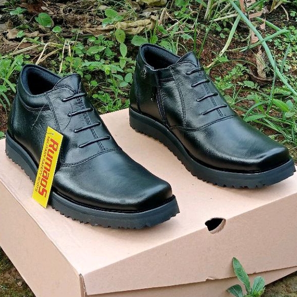 Jual SEPATU PDH/ DINAS/KANTORAN Rumaos pendek resleting sol datar KULIT ...