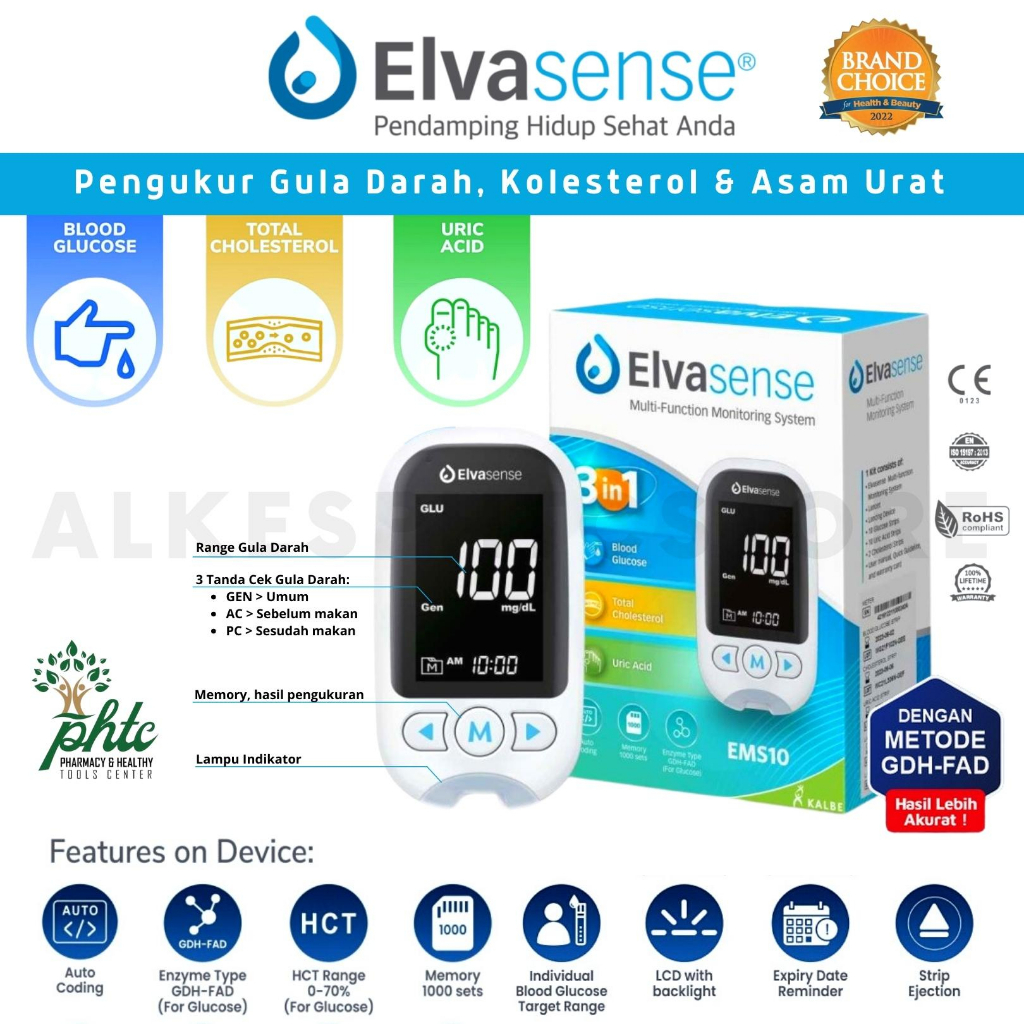 Jual ELVASENSE Alat Cek 3in1 Gula Darah Kolestrol Asam Urat l Elvasense ...