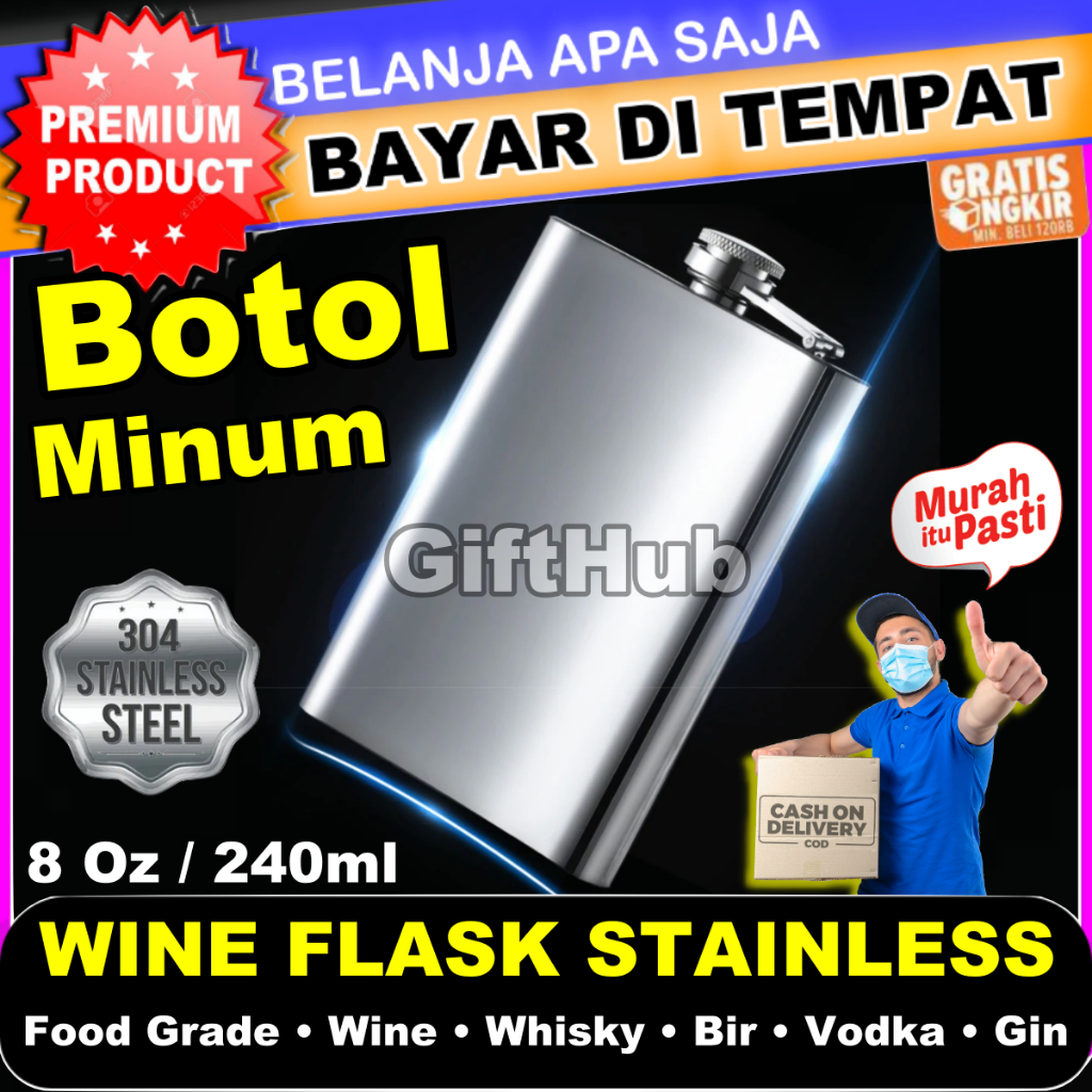 Jual Botol Air Minum Minuman Keras Bir Hip Flask Wine Whiskey Vodka Gin Spirit Tequila Anggur ...