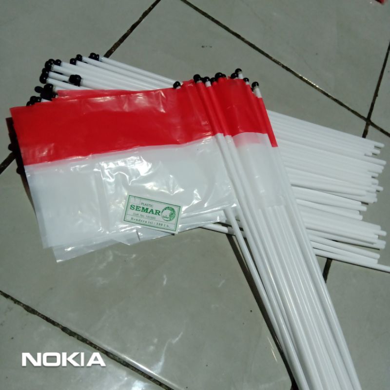 Jual Bendera tangan plastik merah putih plus stik stick sedotan 36cm ...