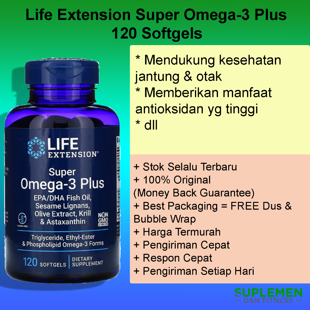 Jual Life Extension Super Omega-3 Plus 120 S EPA/DHA Fish Oil Minyak Ikan Omega3 Sesame Lignans ...