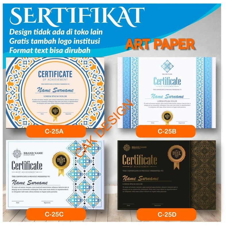 Jual Cetak Sertifikat / Certificate Custom Tanpa minimal Order Banyak ...