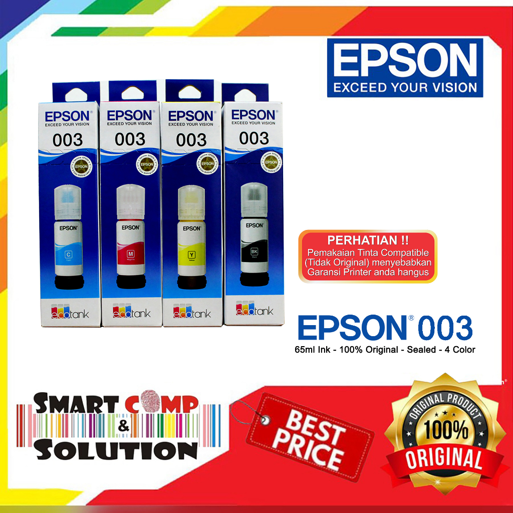 Jual Tinta Printer Epson 003 Original YMCK L1110 / L1210 / L3110 ...