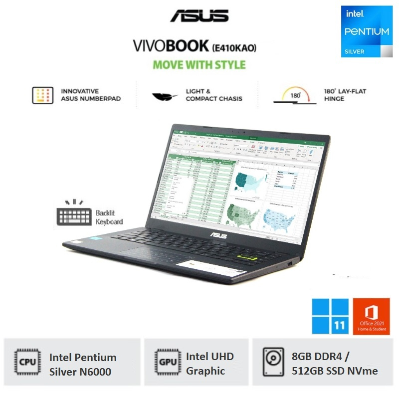 Jual Asus E410KAO-VIPS655 Pentium N6000/8GB/512GB/14″FHD Backlit/Intel ...