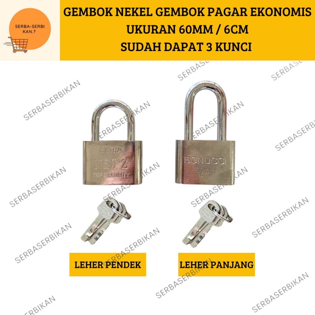 Jual GEMBOK BESI NEKEL 60MM GEMBOK PAGAR LEHER PANJANG & LEHER PENDEK ...